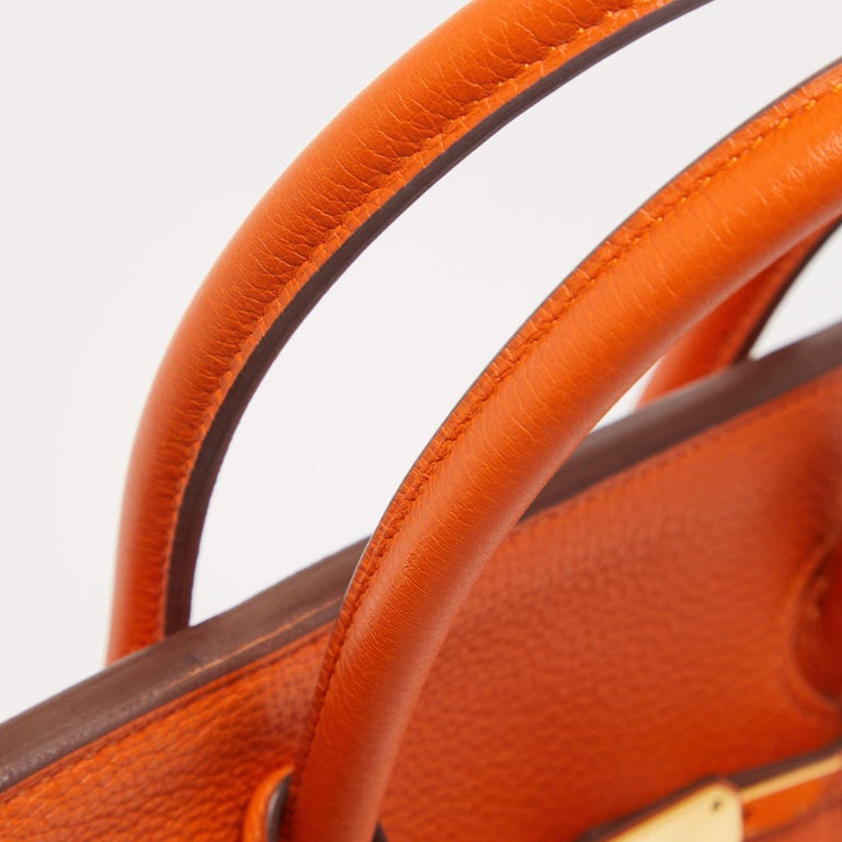 Hermes Orange Clemence Leather Gold Finish Birkin 35 Bag For Sale at ...