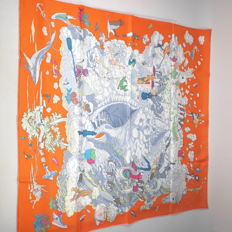 Hermes Orange / Gris Clair / Multicolore Sur Mon Nuage scarf 90 For ...