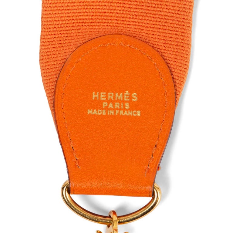 HERMES Orange Gulliver leather and canvas SANGLE KELLY 50mm Bag Strap ...