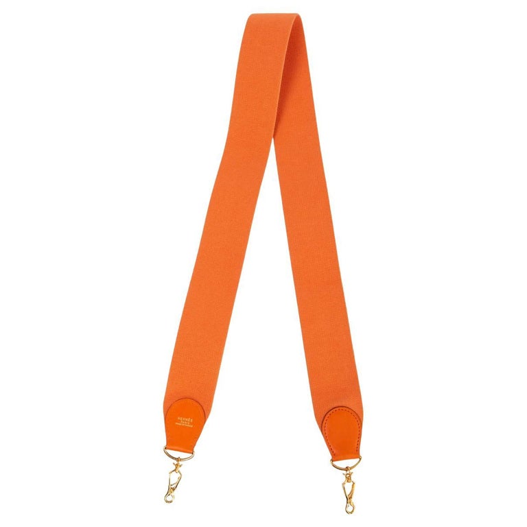 HERMES Orange Gulliver leather and canvas SANGLE KELLY 50mm Bag Strap ...