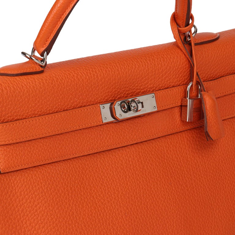 HERMÈS Orange H Clemence Leather Kelly 35cm Retourne For Sale at 1stDibs