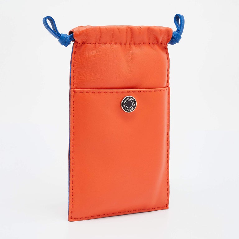 Hermès Orange Poppy/Bleu De France Milo Lambskin Swift Leather Pilo ...