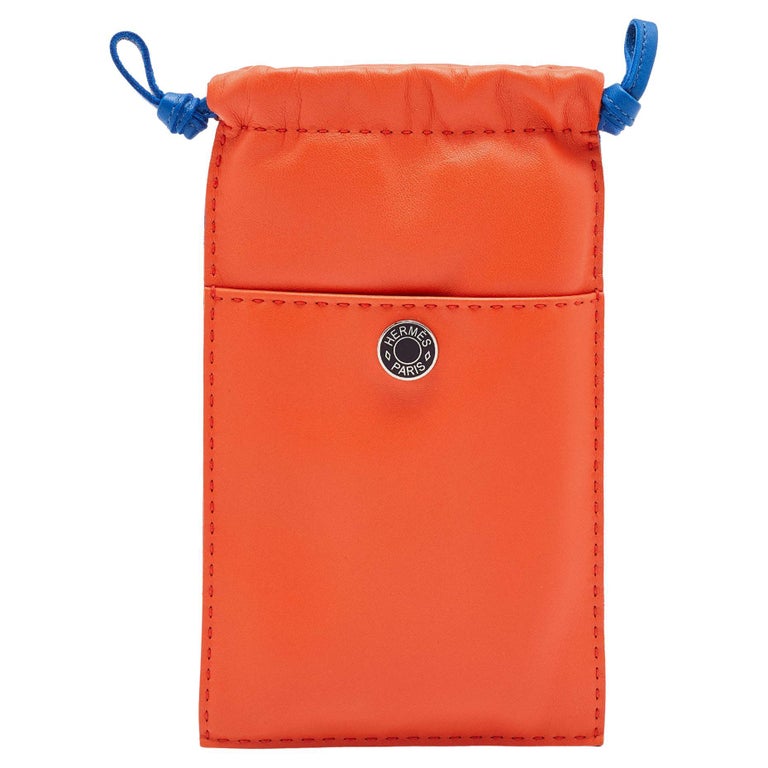 Hermès Orange Poppy/Bleu De France Milo Lambskin Swift Leather Pilo ...