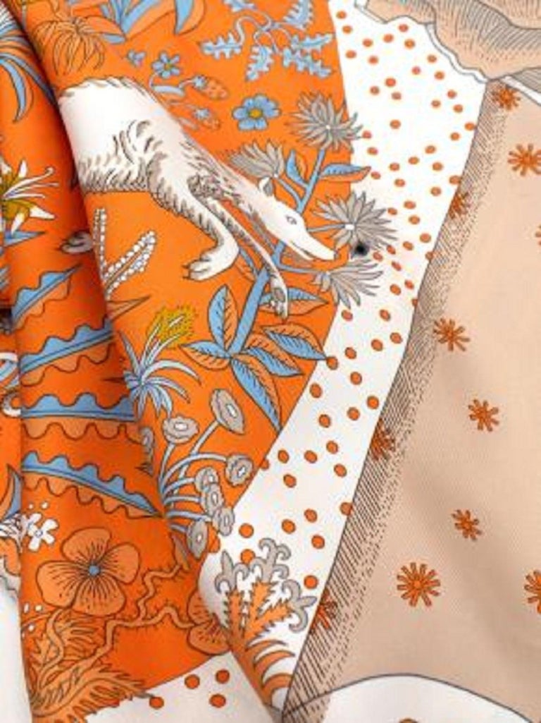 Hermes Orange Silk "Le Premier Chant" Scarf 90 For Sale at 1stDibs