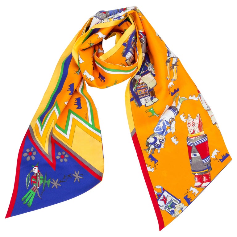 Hermès Orange Silk Maxi Twilly with Box at 1stDibs