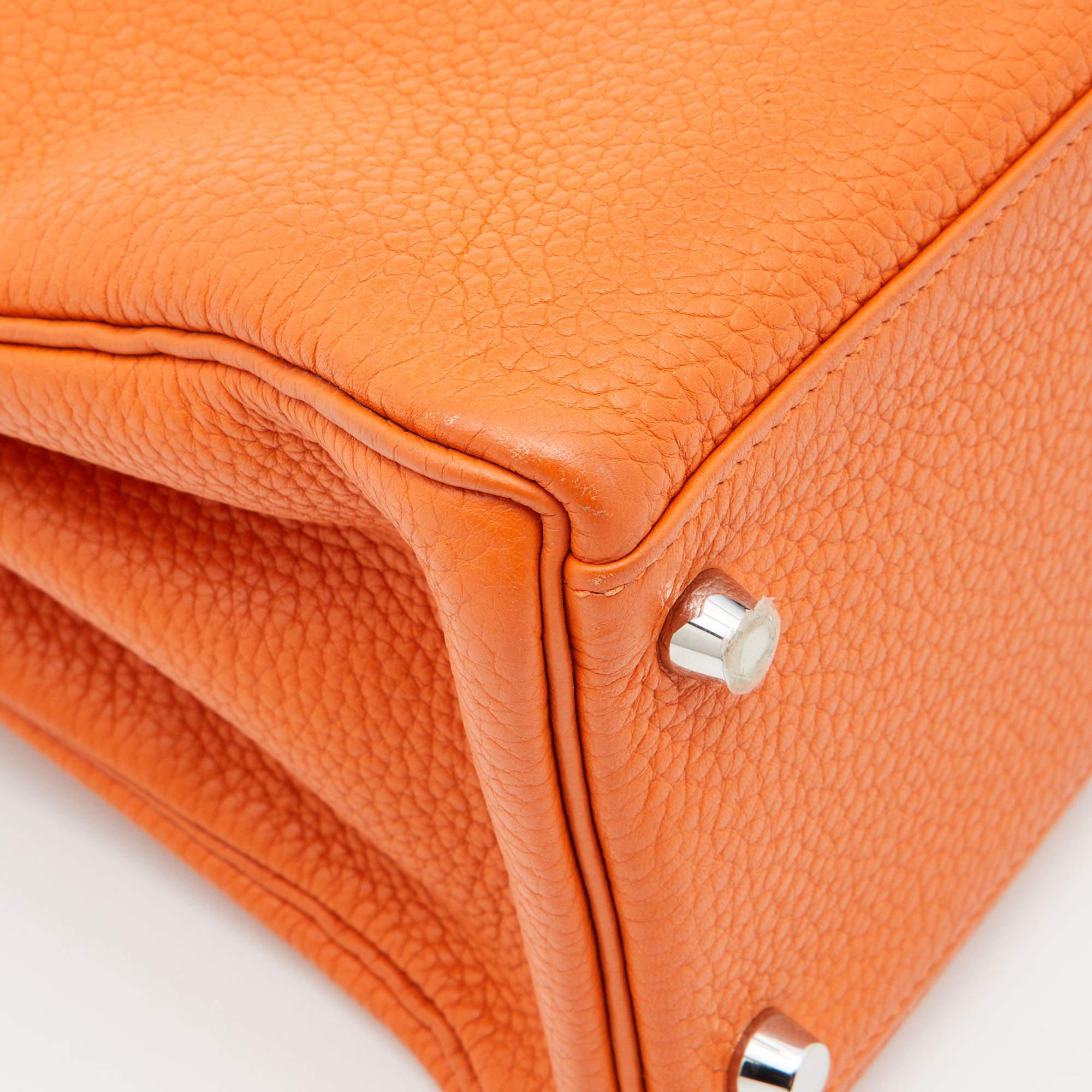 Hermes Orange Taurillion Clemence Leather Palladium Finish Kelly ...