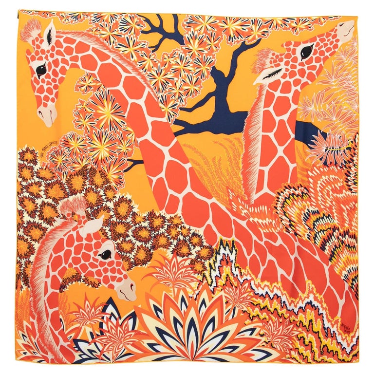 Hermes Orange The Three Graces Silk Square Scarf at 1stDibs
