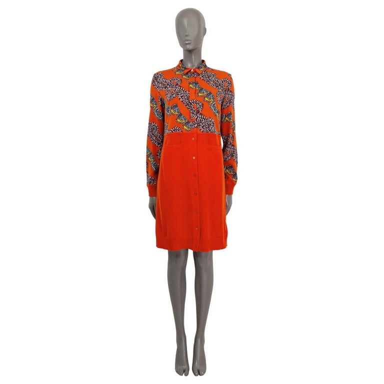 HERMES orange wool and silk 2018 TWILLAINE SHIRT Dress 40 M For Sale at ...