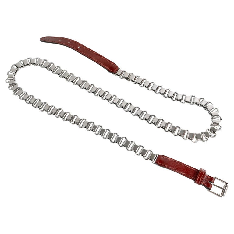 Hermès Palladium Chain and Bordeaux Swift Leather Belt For Sale at 1stDibs