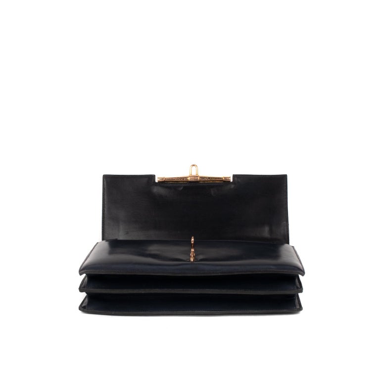 Hermes Palonnier Navy Blue box Leather Handbag at 1stDibs