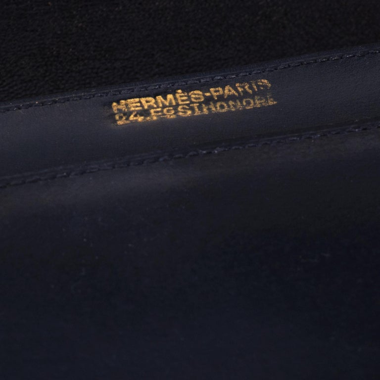 Hermes Palonnier Navy Blue box Leather Handbag at 1stDibs