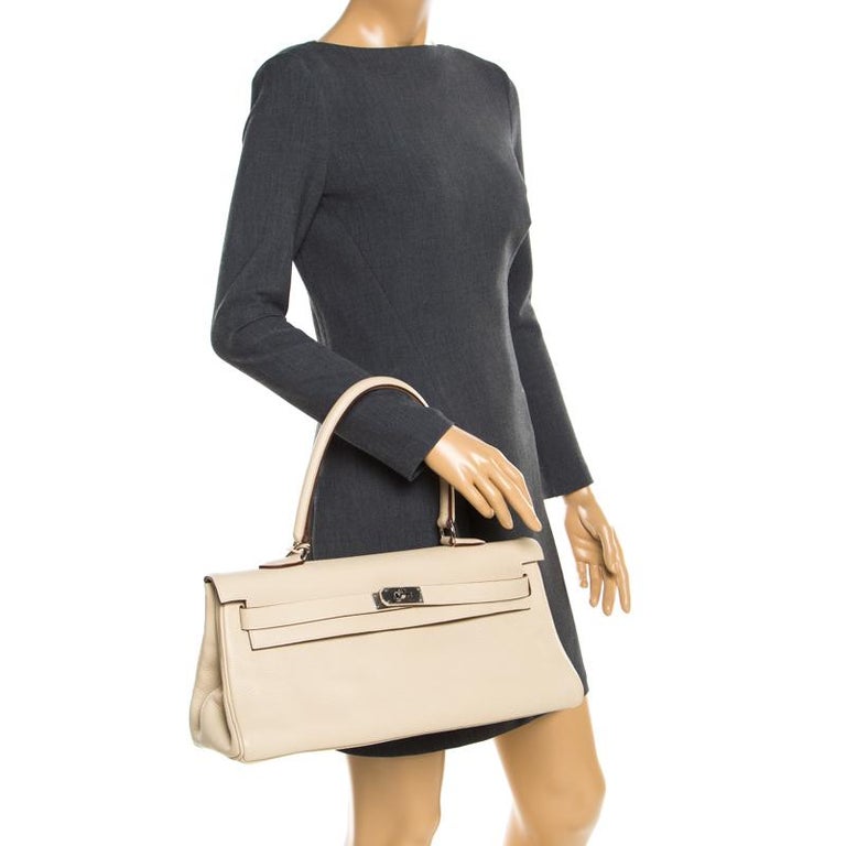 Hermes Parchemin Clemence Leather Palladium Hardware Shoulder Kelly 42 ...