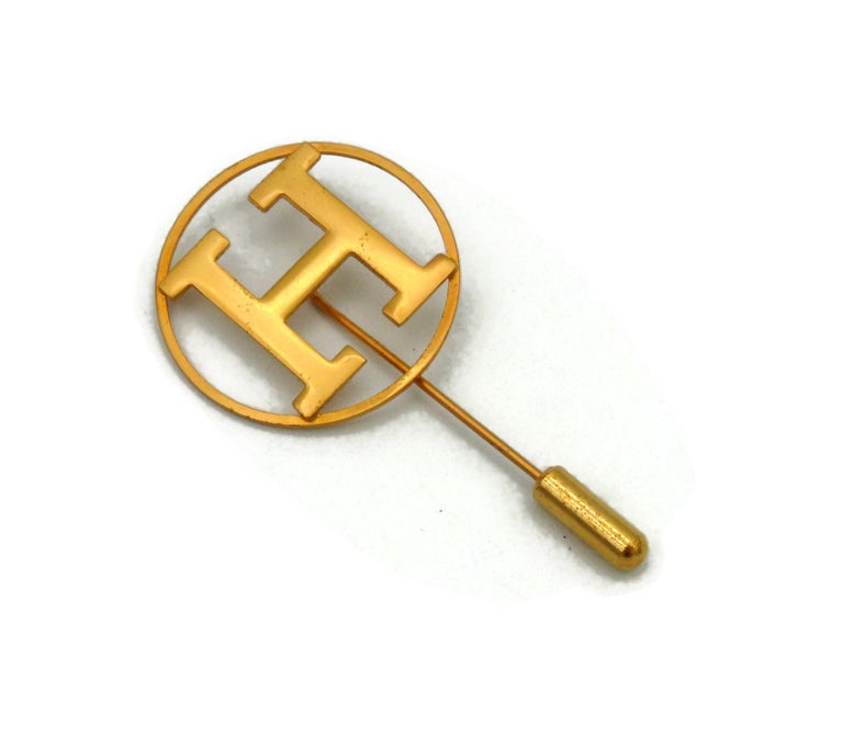 HERMES PARFUMS Vintage Gold Tone H Lapel Pin Brooch For Sale at 1stDibs
