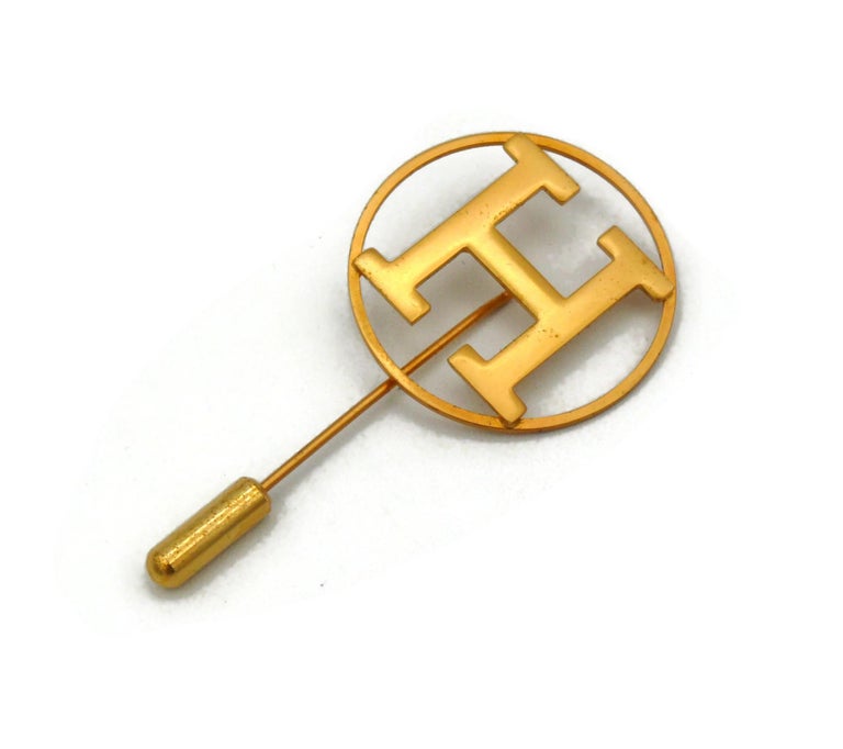 HERMES PARFUMS Vintage Gold Tone H Lapel Pin Brooch For Sale at 1stDibs