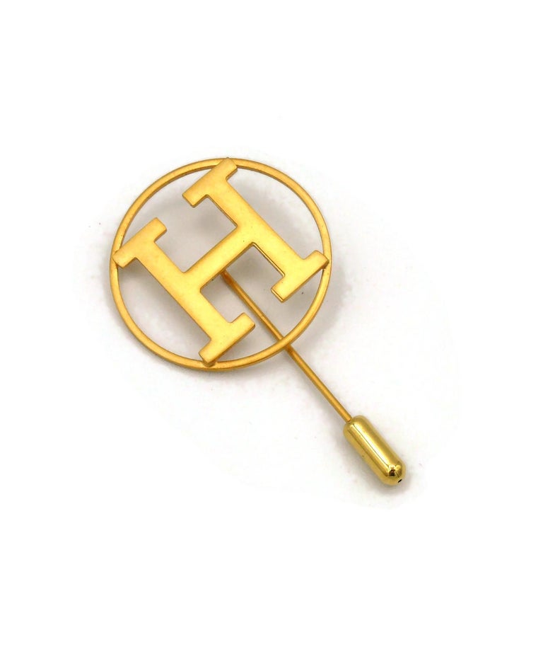 Hermes Parfums Vintage Gold Toned H Lapel Pin Brooch at 1stDibs