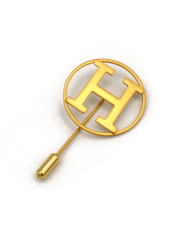 Hermes Parfums Vintage Gold Toned H Lapel Pin Brooch at 1stDibs
