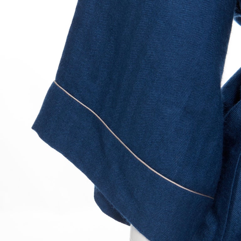 HERMES Paris 100% cashmere hand woven suede leather H logo belted robe ...