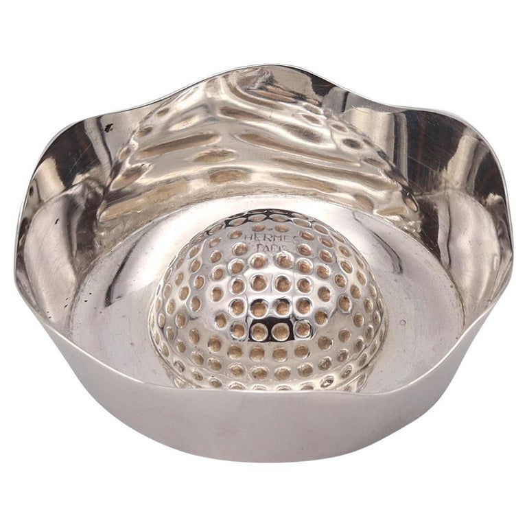 Hermes Paris 1960 Vintage Golf Motif Desk Round Dish in Silver For Sale ...