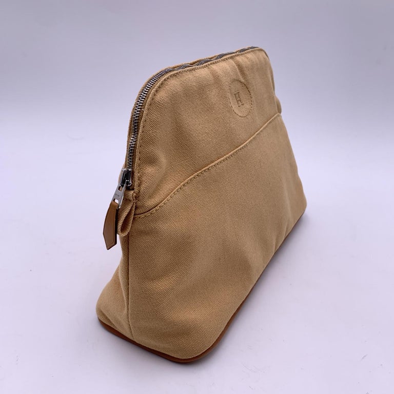 Hermes Paris Beige Canvas Bolide Medium Cosmetic Bag Pouch For Sale at ...