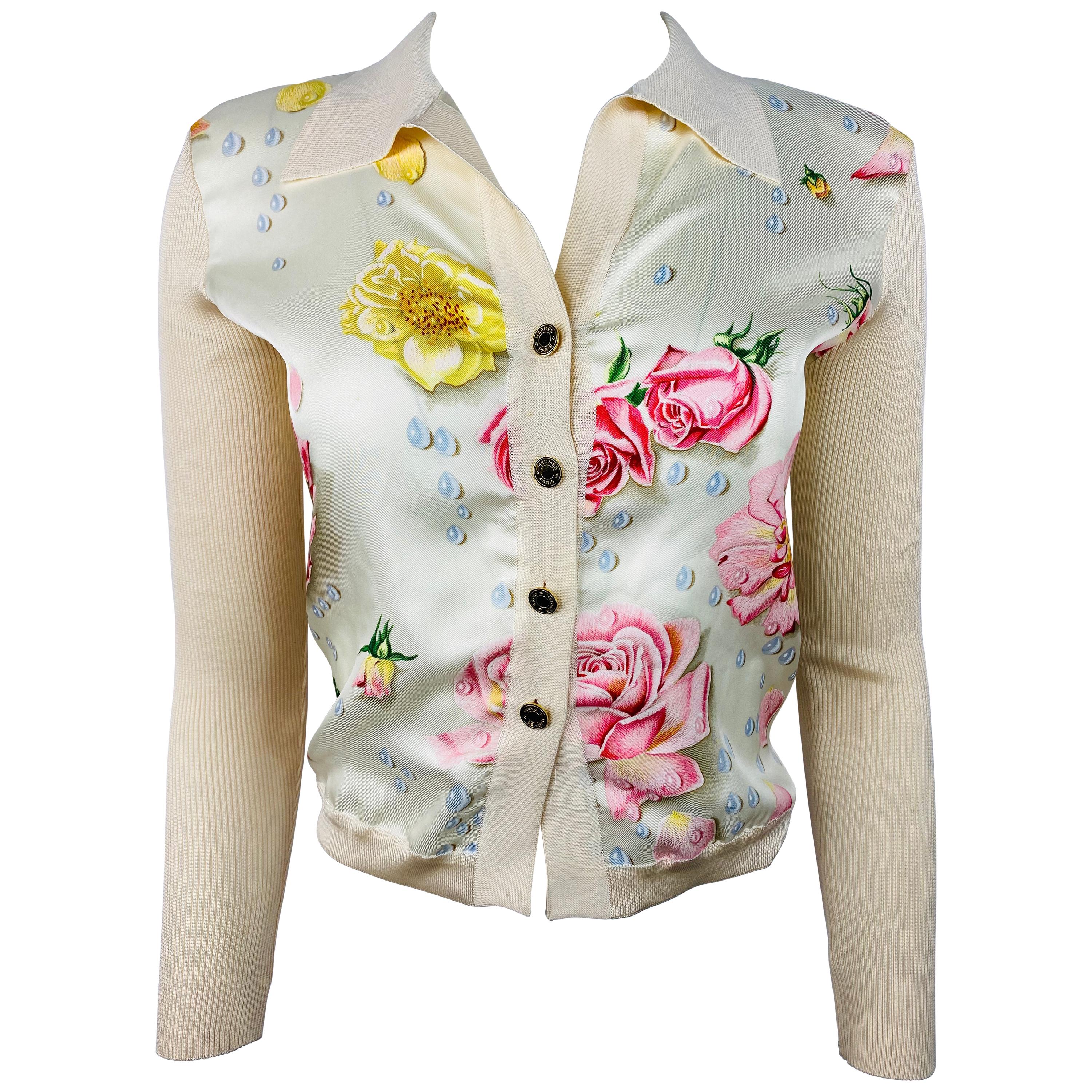 Hermes- Paris Beige Silk and Knit Button Down Top Size 38 at 1stDibs ...