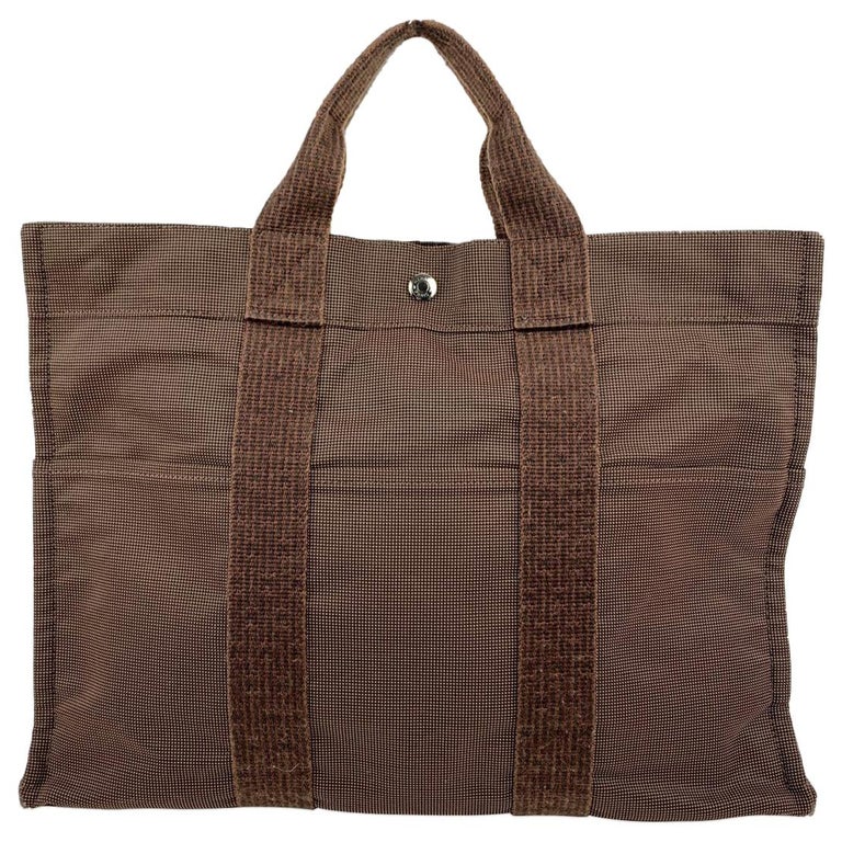 Hermes Paris Brown Canvas Herline Her Line MM Tote Bag For Sale at 1stDibs