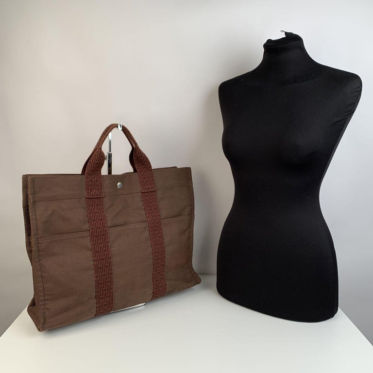 Hermes Paris Brown Canvas Herline Her Line MM Tote Handbag For Sale at ...