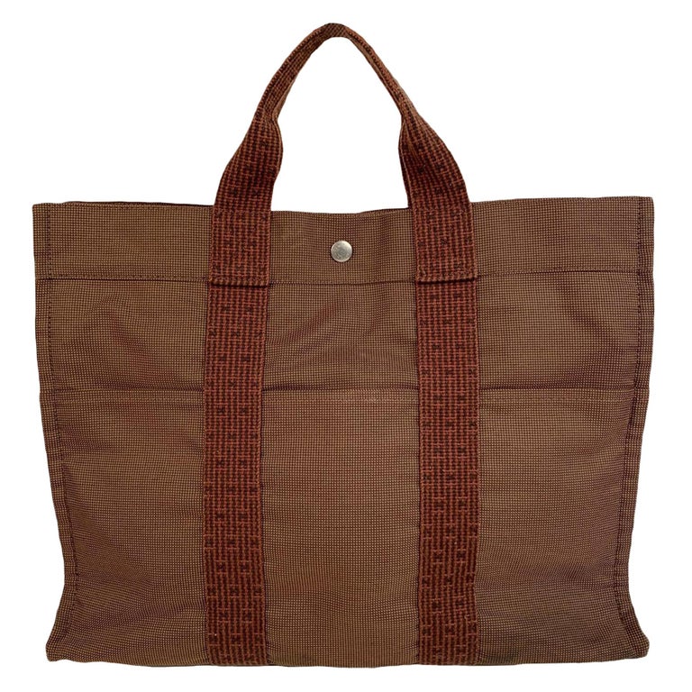Hermes Paris Brown Canvas Herline Her Line MM Tote Handbag For Sale at ...