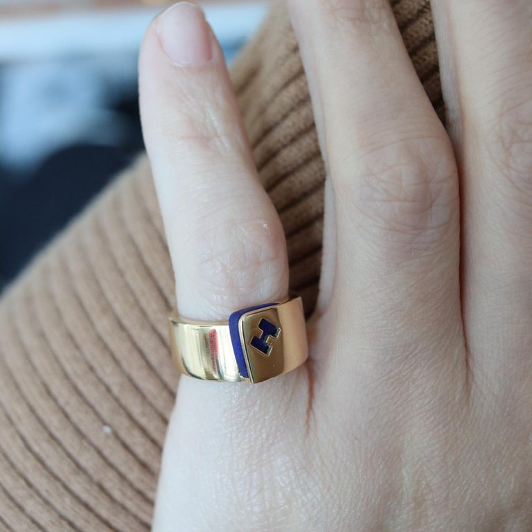 Hermes Paris Candy H Ring in 18 Karat Yellow Gold with Lapis Lazuli For ...