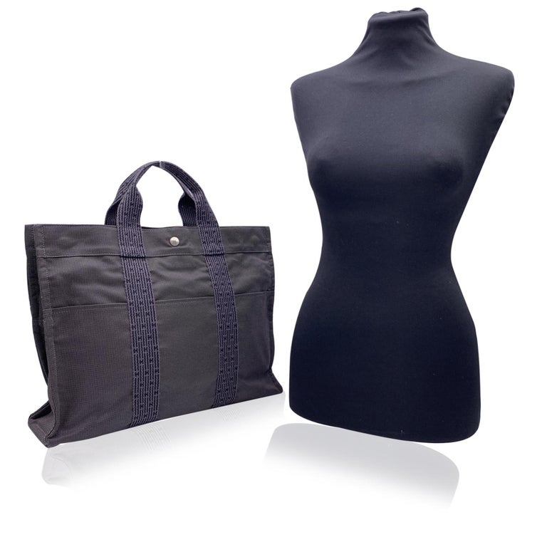 Hermes Paris Grey Canvas Her Line Herline MM Handbag Tote Bag For Sale ...