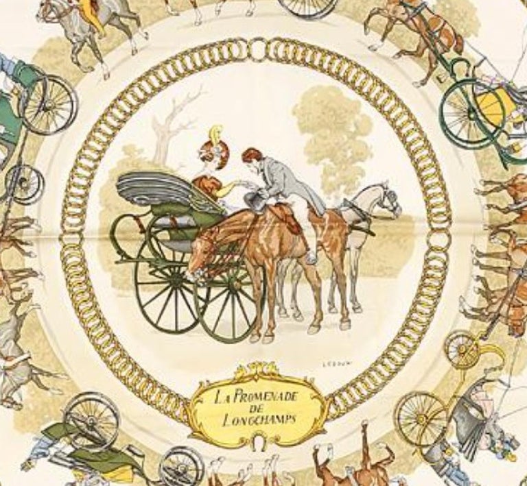 Hermès Paris, "La Promenade De Longchamps" Square in Printed Silk For ...