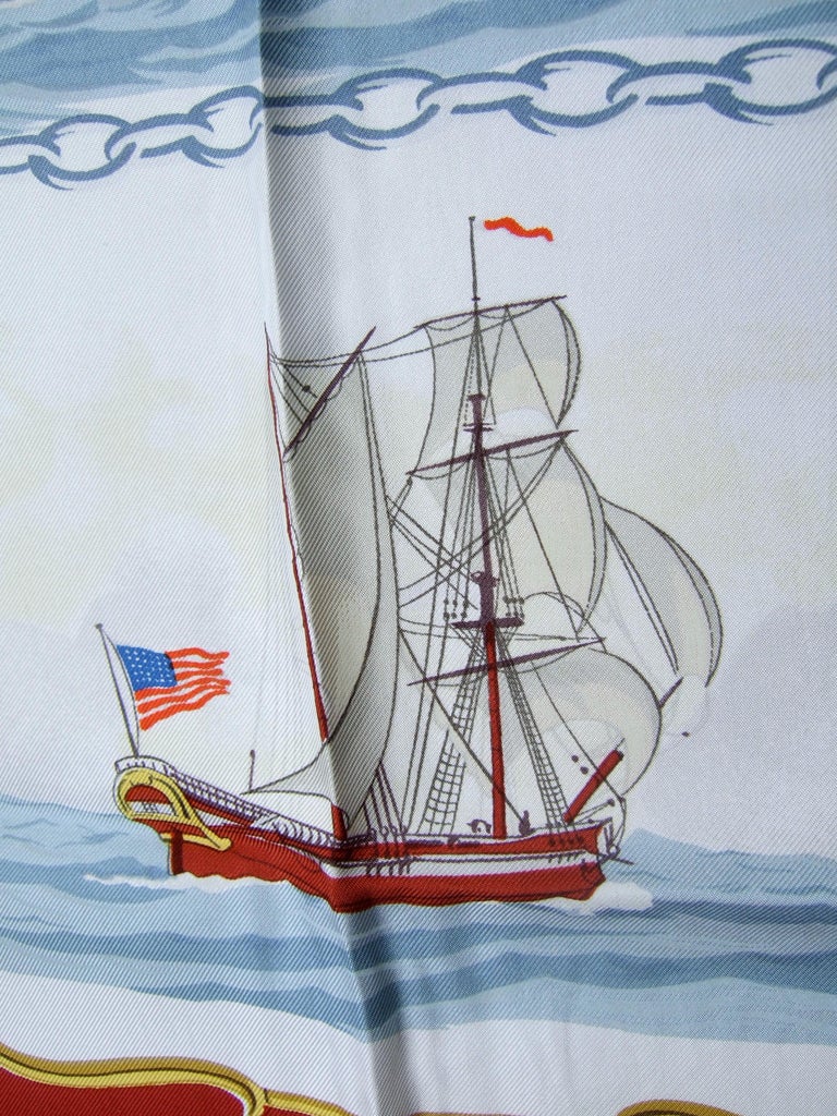 Hermes Paris Silk Hand Rolled Maritime Sailing Ships Scarf 34 x 35 c ...