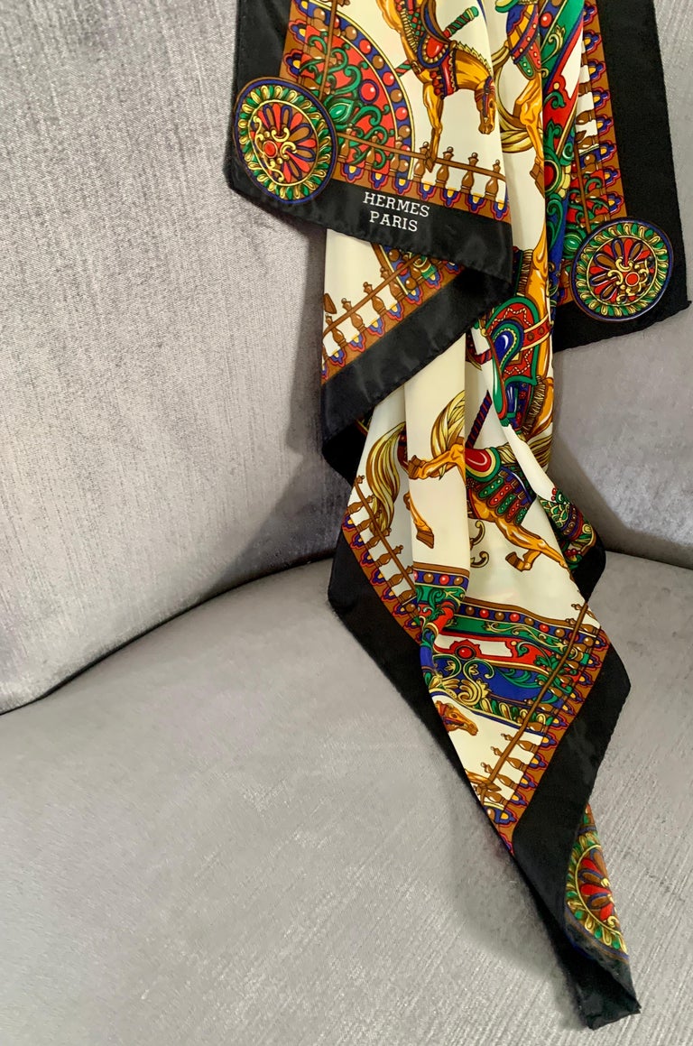 Hermes Paris Silk Scarf with Carousel Horse Pattern For Sale at 1stDibs