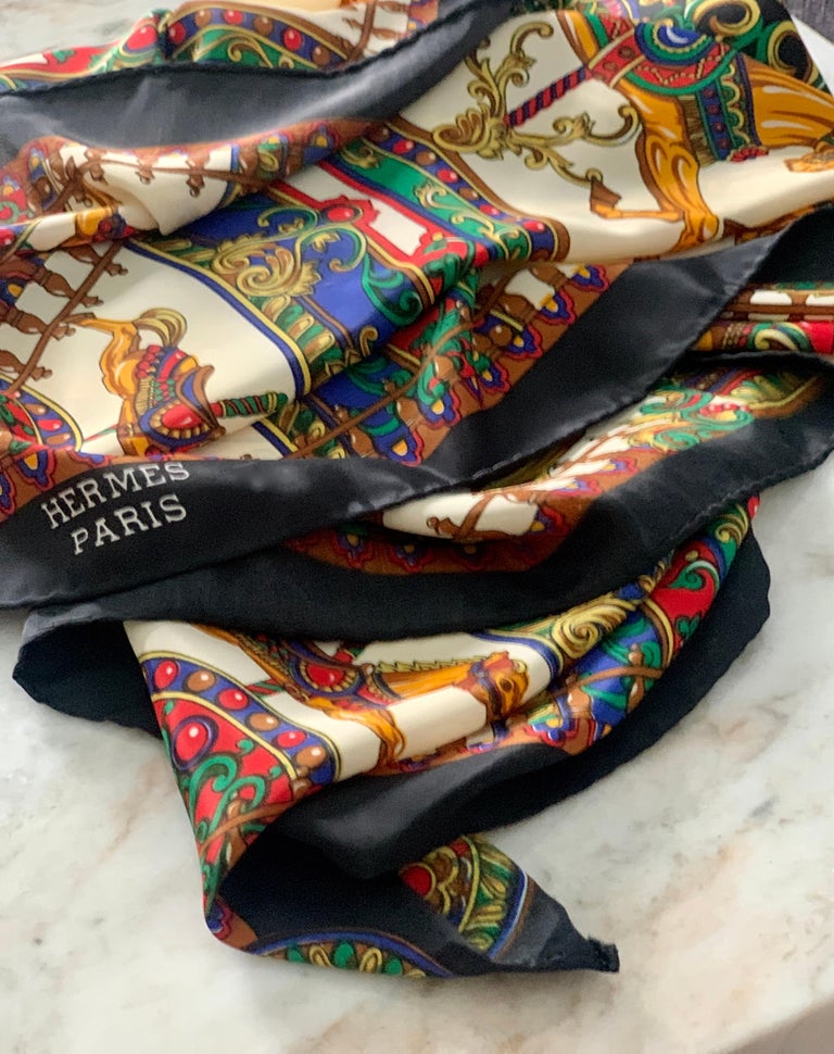 Hermes Paris Silk Scarf with Carousel Horse Pattern For Sale at 1stDibs