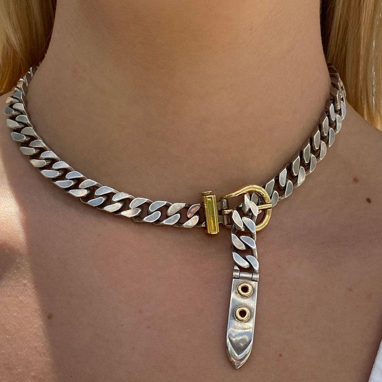 Hermes Paris Sterling Silver and 18 Karat Yellow Gold Curb Link Chain ...