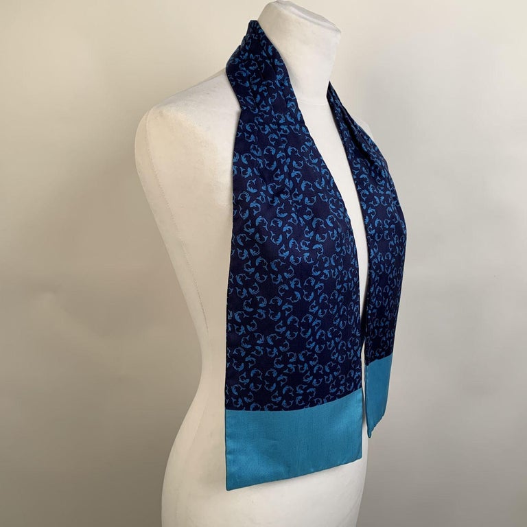 Hermes Paris Vintage Blue Silk Ascot Scarf Fish Print at 1stDibs
