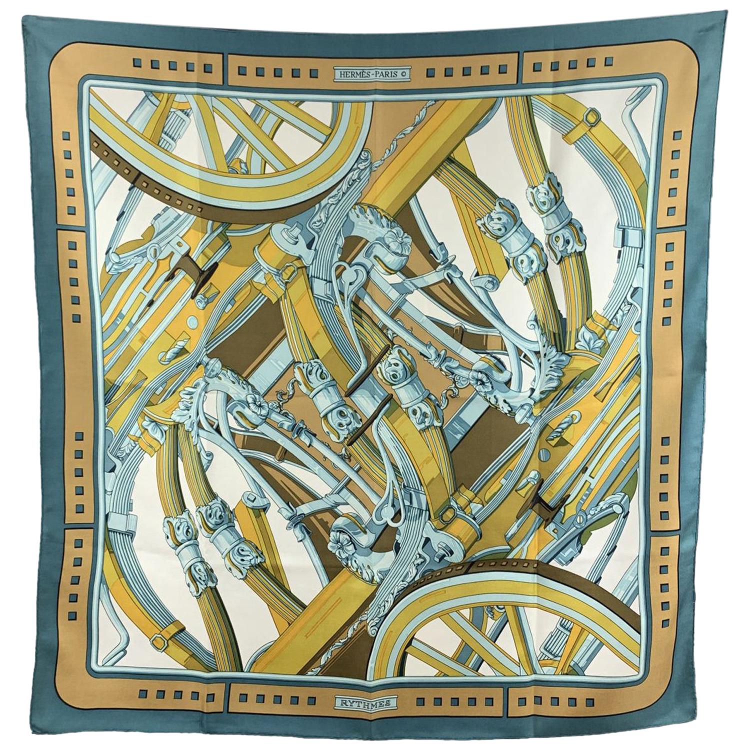 Hermes Paris Vintage Blue Silk Scarf Rythmes 1976 Cathy Latham For Sale ...