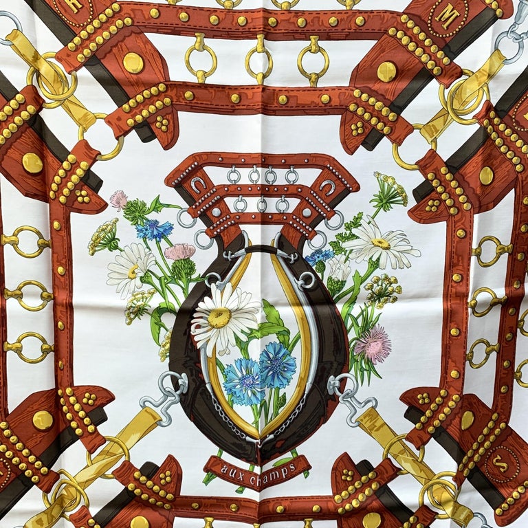 Hermes Paris Vintage Brown Silk Scarf Aux Champs 1970 Cathy Latham For ...