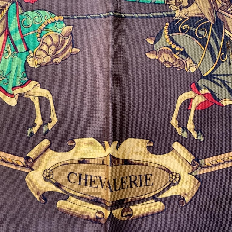 Hermes Paris Vintage Brown Silk Scarf Chevalerie 1970 Cathy Latham For ...