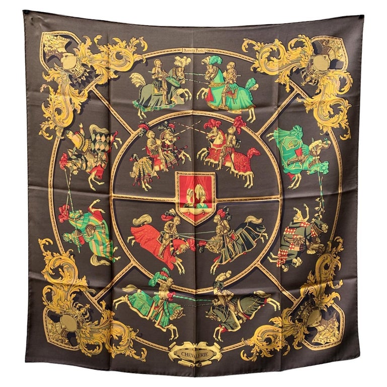 Hermes Paris Vintage Brown Silk Scarf Chevalerie 1970 Cathy Latham For ...