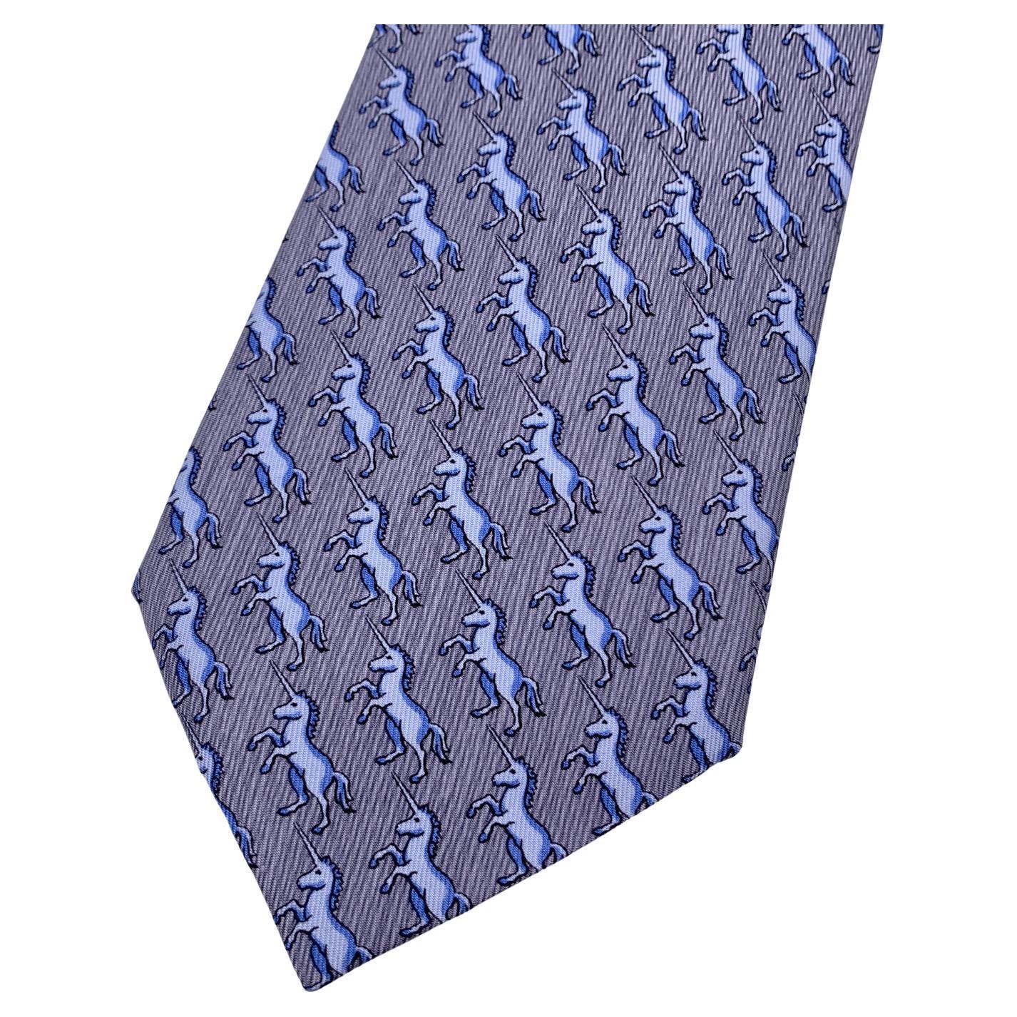 Hermes Paris Vintage Gray Silk Unicorn Print Neck Tie 7866 UA For Sale ...