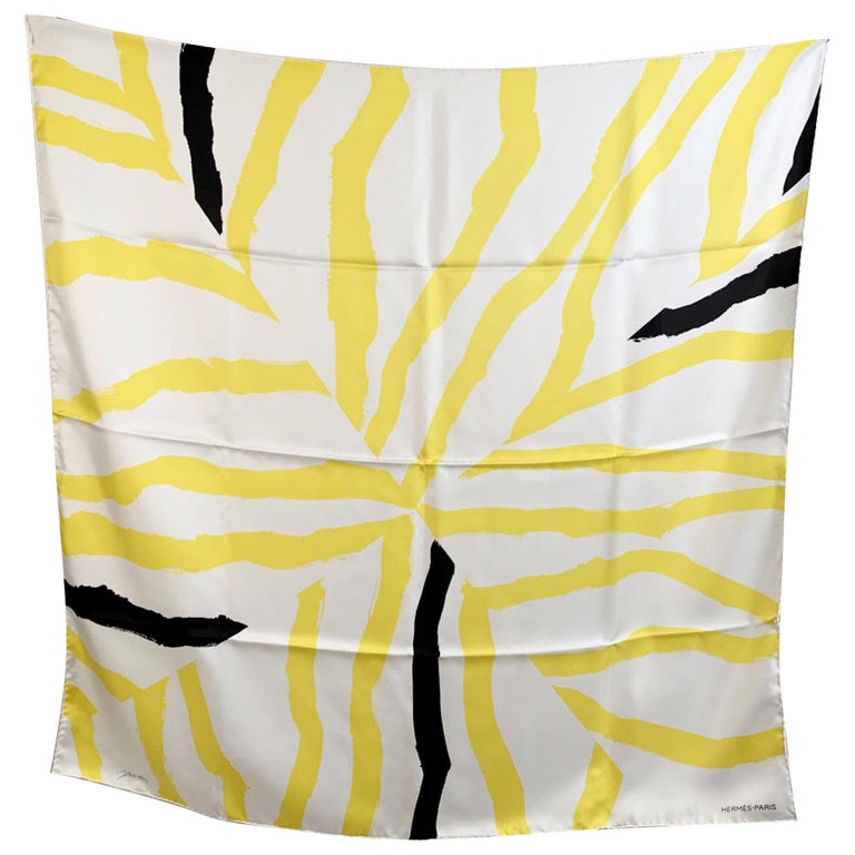 Hermes Paris Yellow Black Silk 2018 Rosace de Janos Ber For Sale at 1stDibs
