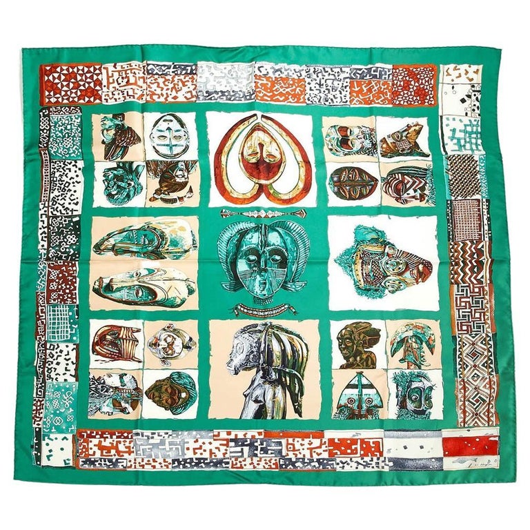 HERMES Persona Green Silk Scarf at 1stDibs