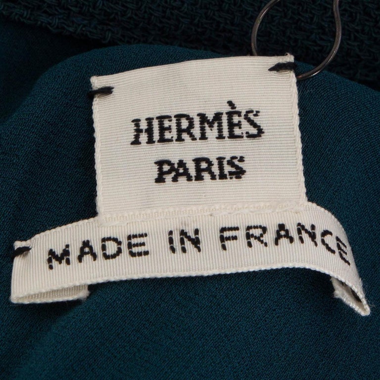 HERMES petrol blue wool PUSSY BOW BELL SLEEVE Shift Dress 36 XS For Sale at 1stDibs