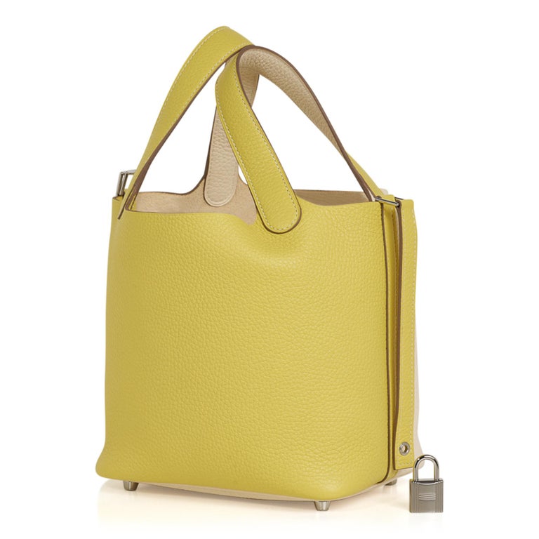 Hermes Picotin Lock 18 Casaque Bag Lime / Nata Bi-Color Tote Clemence ...