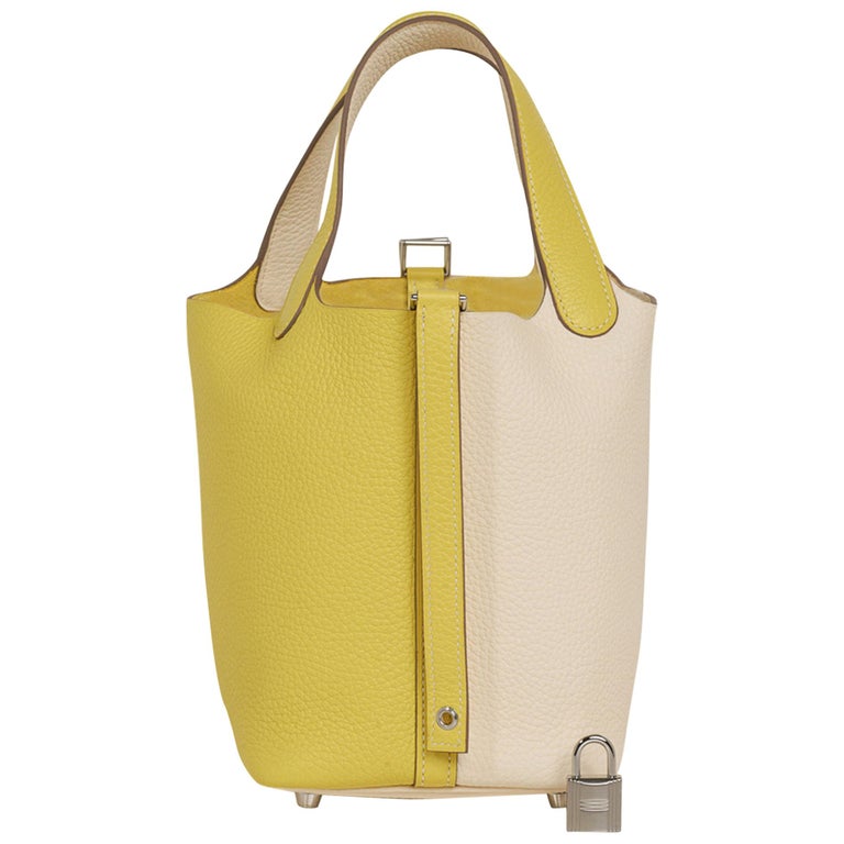 Hermes Picotin Lock 18 Casaque Bag Lime / Nata Bi-Color Tote Clemence ...