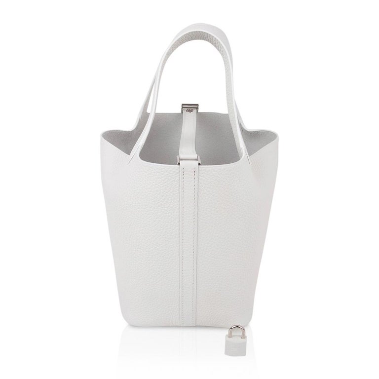 Hermes Picotin Lock 18 Bag White Tote Clemence Palladium Hardware at ...