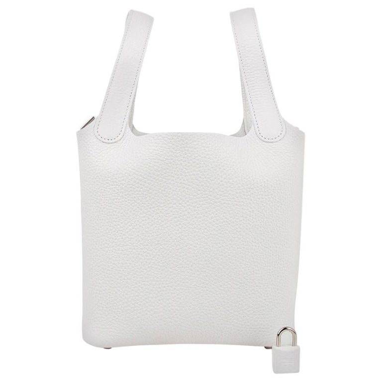 Hermes Picotin Lock 18 Bag White Tote Clemence Palladium Hardware at ...