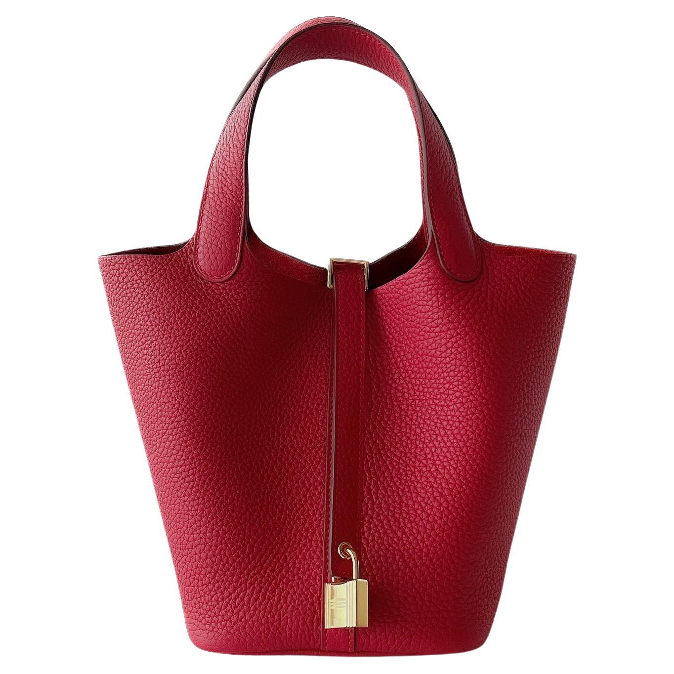 Hermes Picotin Lock Bag 18 In Red Vermillon Leather And Gold Hardware ...