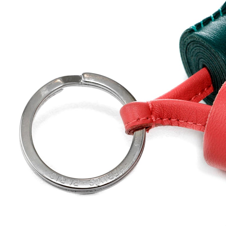 Hermès Pink and Green Leather Double Tassel Key Holder For Sale at 1stDibs