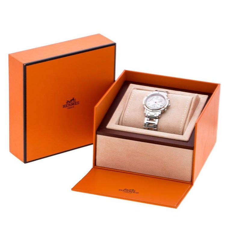 Hermes Pink Mother of Pearl Clipper Chronograph CL1.310 Women's Wristwatch 31 mm at 1stDibs